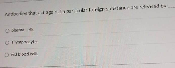 Solved Antibodies that act against a particular foreign | Chegg.com