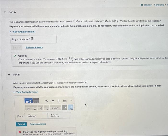 Solved The reactant concentration in a zero-order reaction | Chegg.com