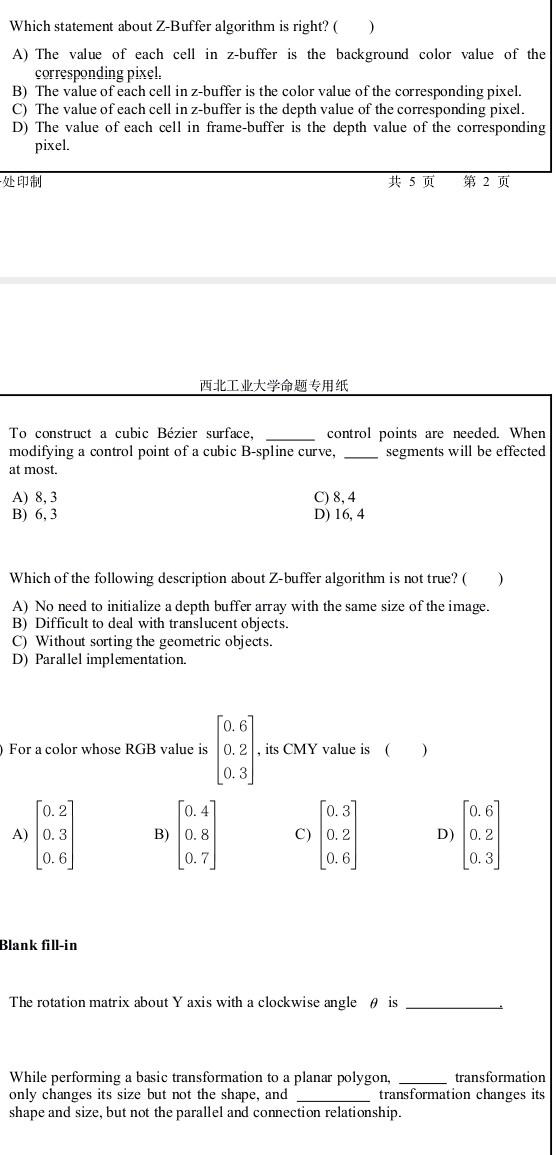 Solved Which Statement About Z Buffer Algorithm Is Right