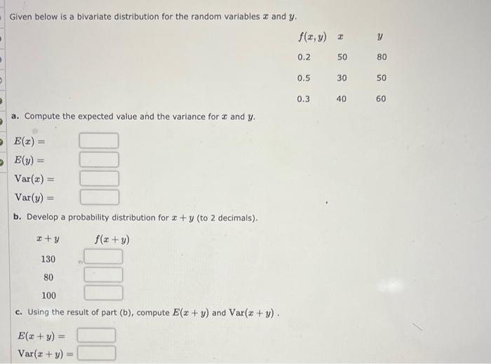 Solved Given below is a bivariate distribution for the | Chegg.com