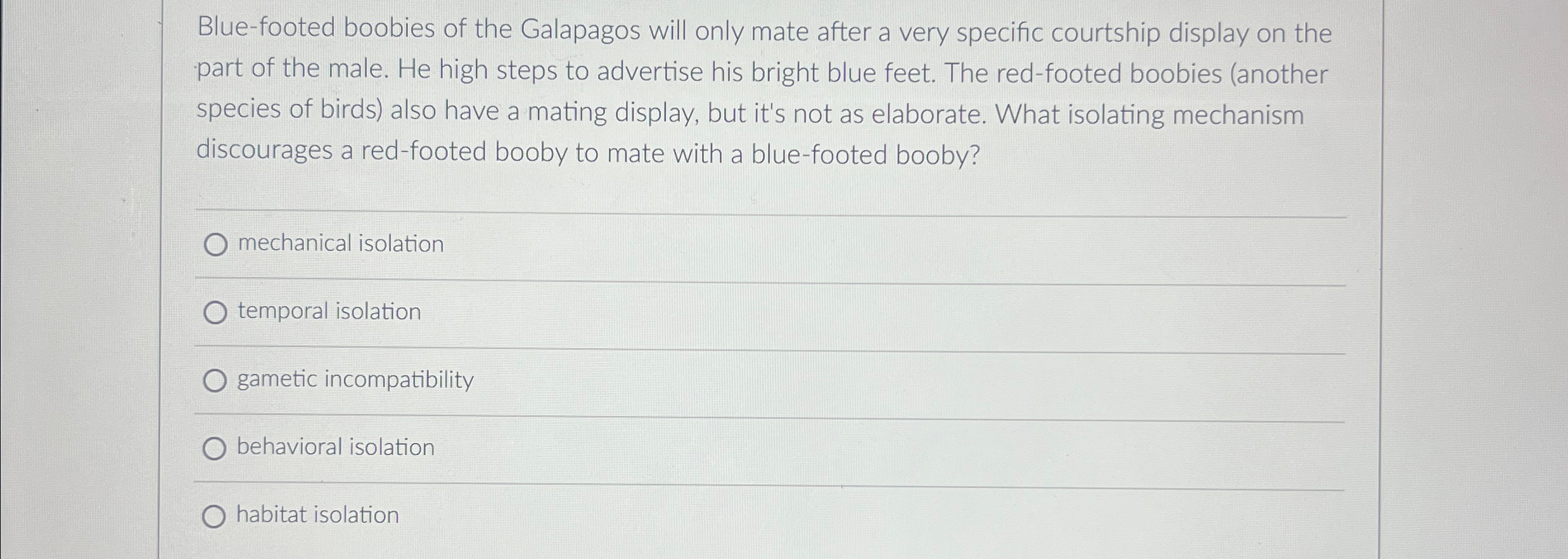 Solved Blue-footed boobies of the Galapagos will only mate | Chegg.com