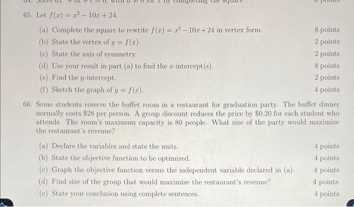 Solved 61. Rewrite f(x)=ax2+bx+c, with a =0 in vertex form | Chegg.com