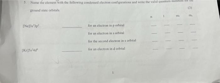 Solved 5. Name the clement with the following condensed | Chegg.com