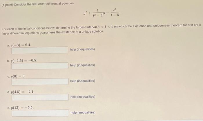 Solved (1 point) Consider the first order differential | Chegg.com