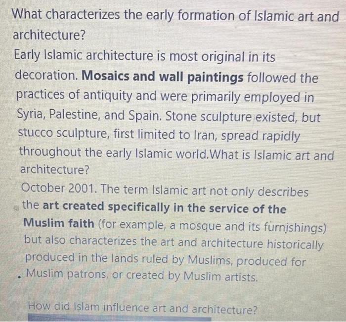 Solved Read the powerpoint on Islamic art for this week and | Chegg.com