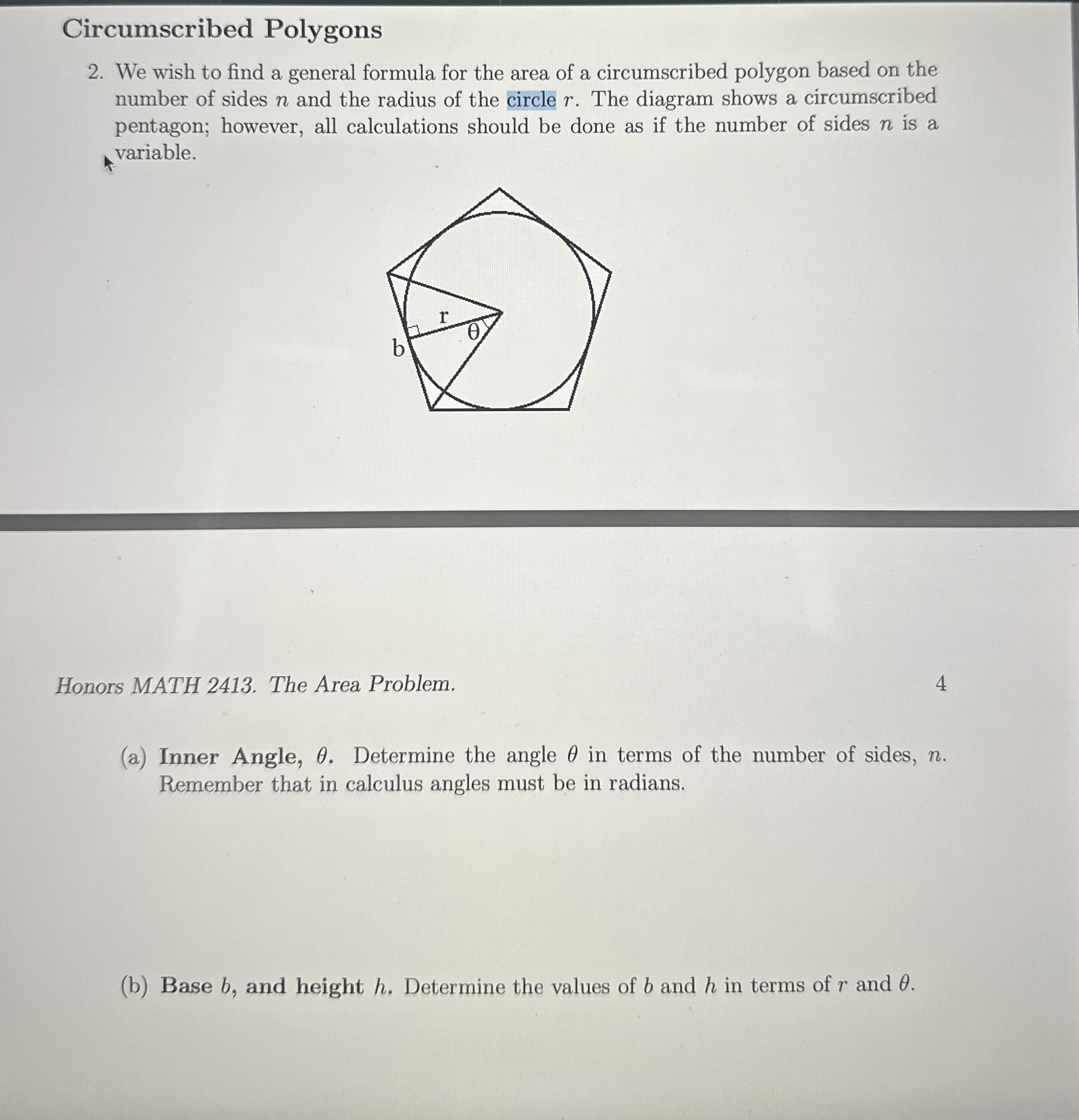 Solved Circumscribed Polygons2. ﻿We wish to find a general | Chegg.com