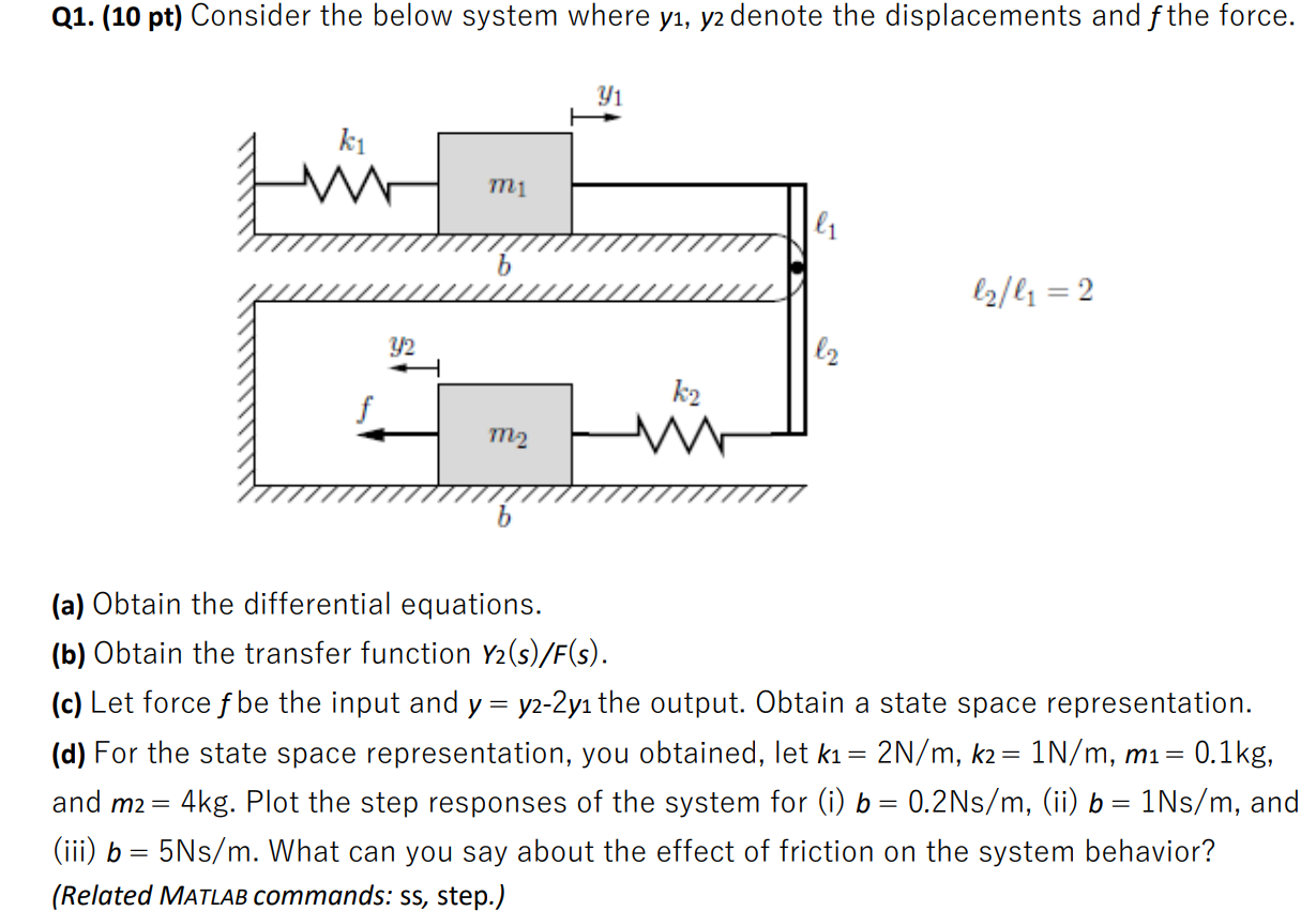 Solved Q1. (10 ﻿pt) ﻿Consider the below system where y1,y2 | Chegg.com