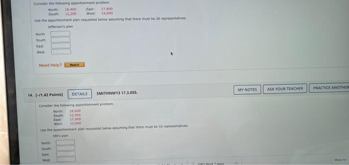 Solved Consider the following apportionment problem. North | Chegg.com