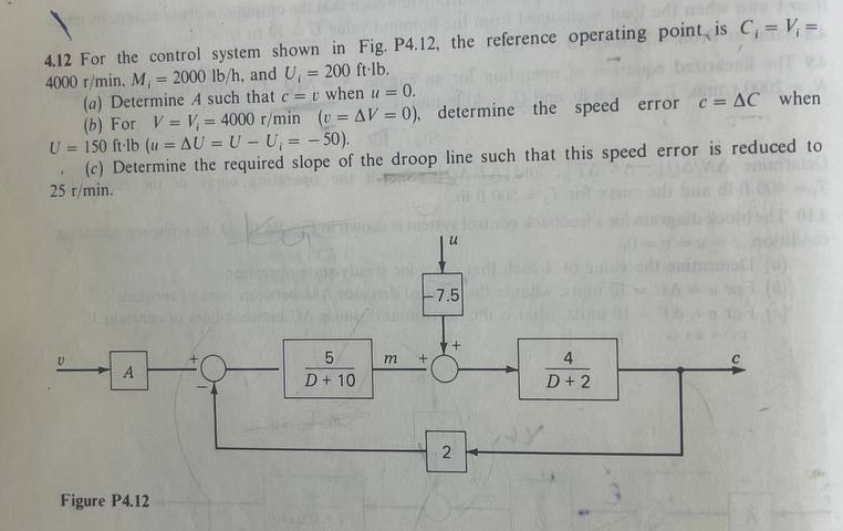 Solved 4.12 ﻿For the control system shown in Fig. P4.12, | Chegg.com