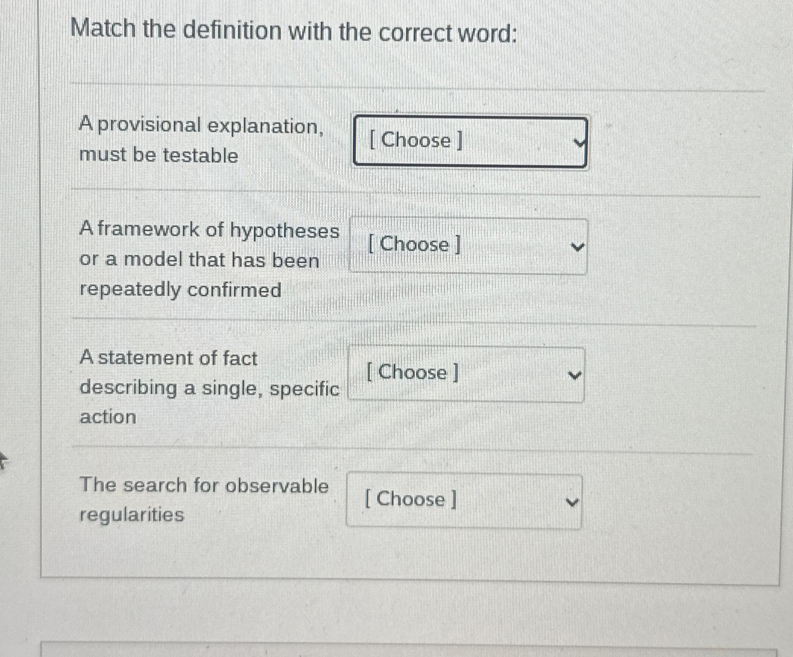 Solved Match the definition with the correct word:A | Chegg.com