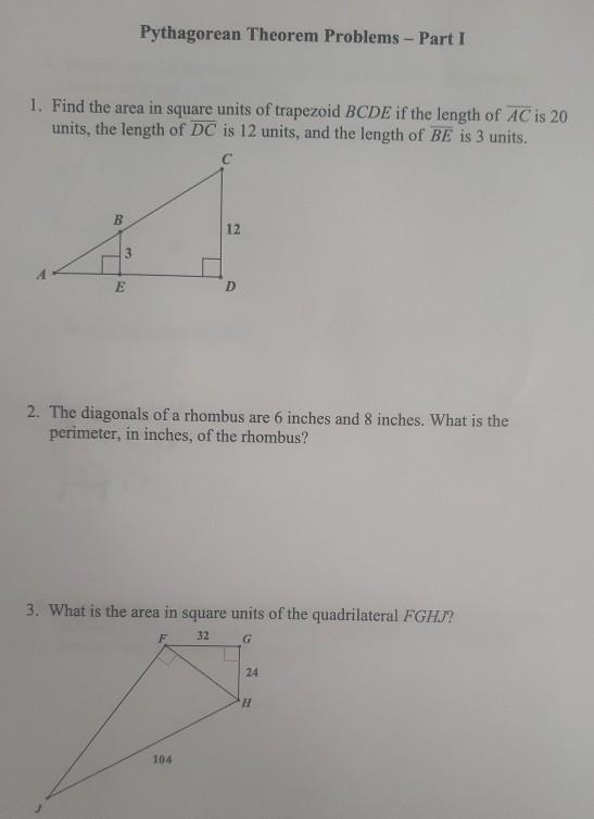 Solved Pythagorean Theorem Problems - Part I 1. Find the | Chegg.com