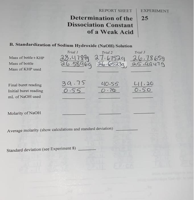 Solved EXPERIMENT 25 REPORT SHEET Determination of the | Chegg.com