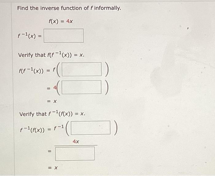 Solved Find the inverse function of f informally. | Chegg.com