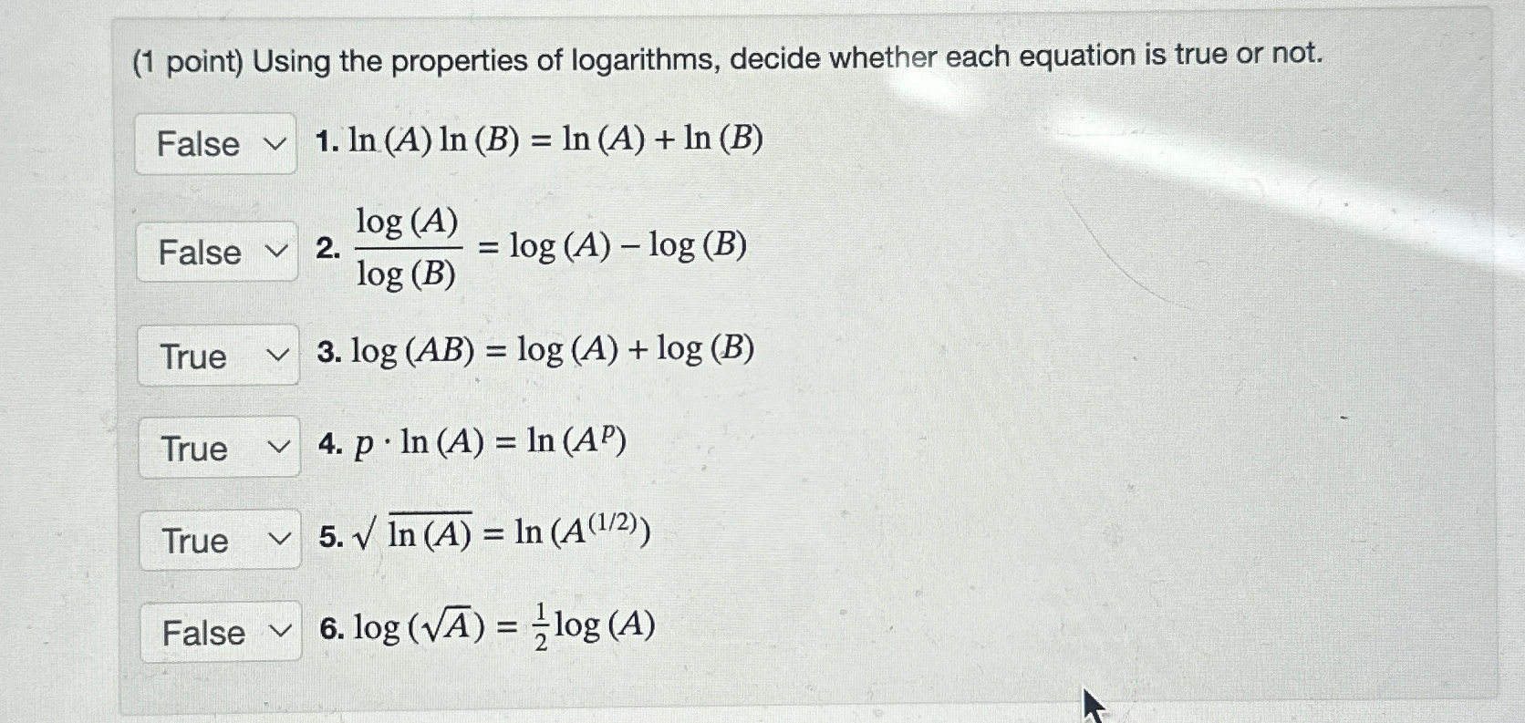 Solved (1 ﻿point) ﻿Using the properties of logarithms, | Chegg.com