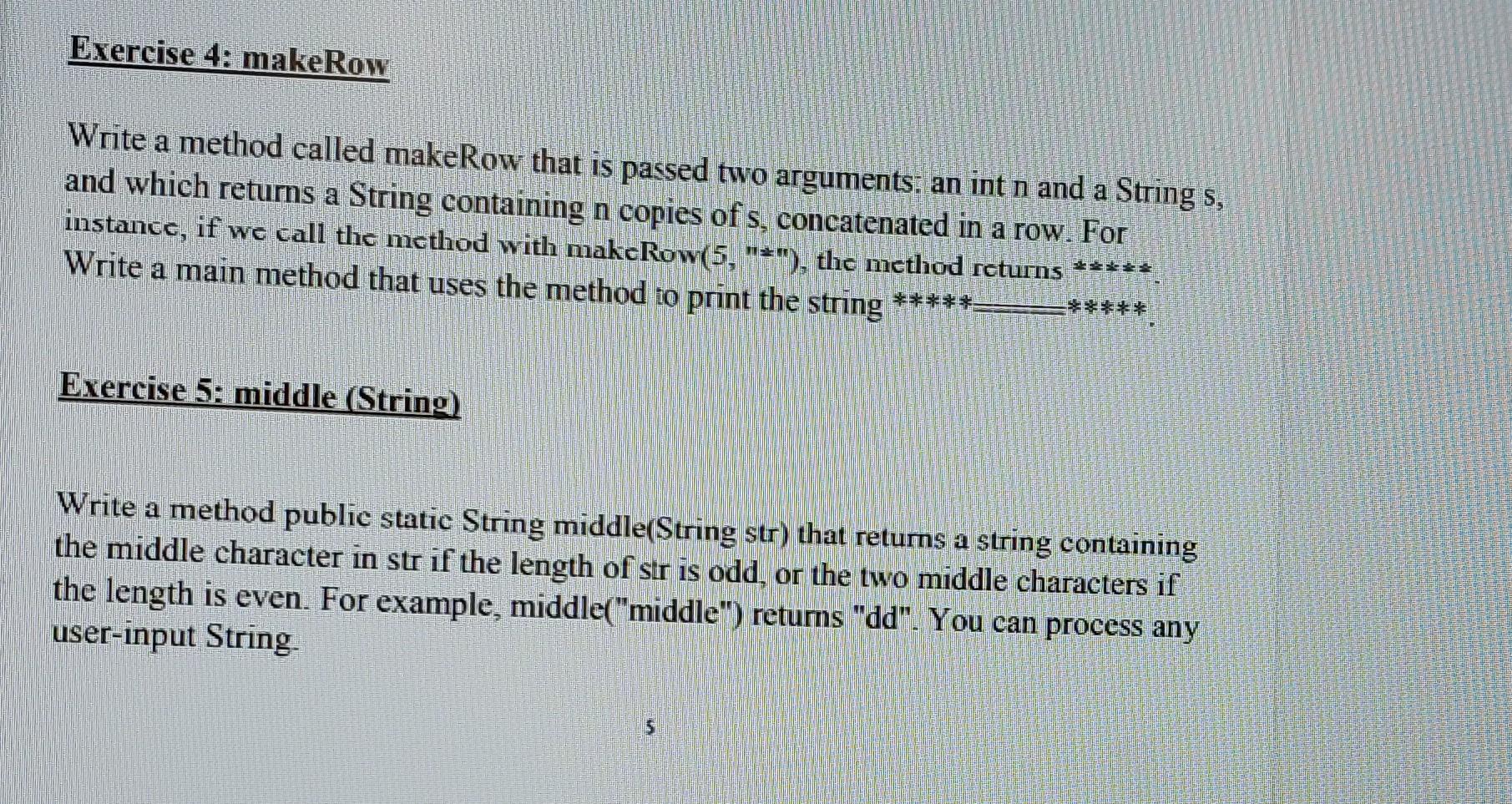 Solved Write a method called makeRow that is passed two | Chegg.com
