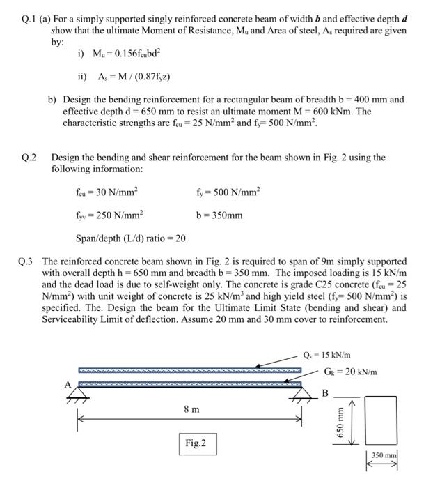 Solved Q.1 (a) For a simply supported singly reinforced | Chegg.com