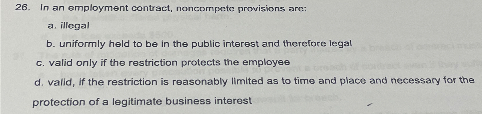 Solved In an employment contract, noncompete provisions | Chegg.com