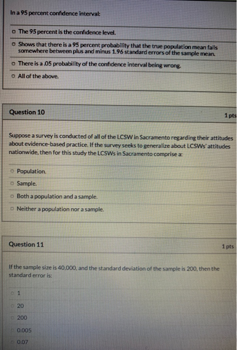 Solved In a 95 percent confidence interval: o The 95 percent | Chegg.com