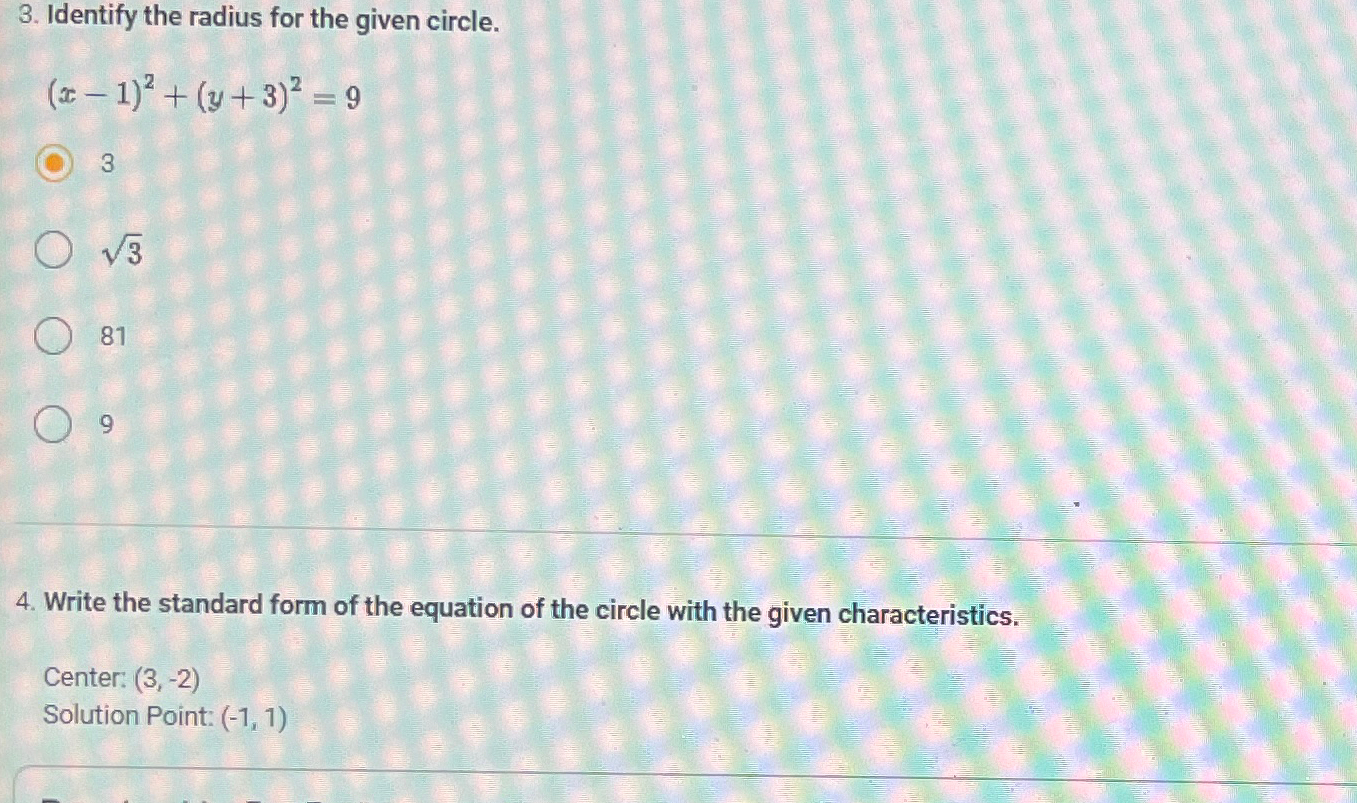 Solved Identify the radius for the given | Chegg.com