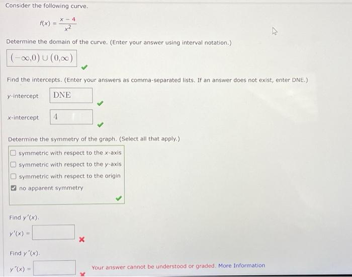 Solved Consider the following curve. f(x)=x2x−4 Determine | Chegg.com