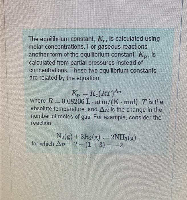 Solved The equilibrium constant, Kc, is calculated using | Chegg.com