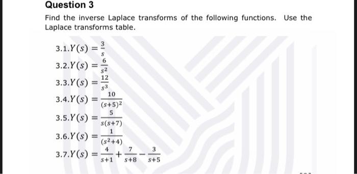 Solved Find the inverse Laplace transforms of the following | Chegg.com