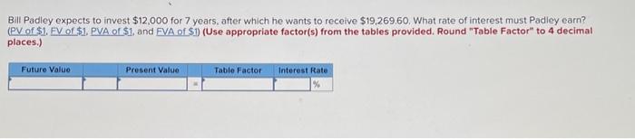 Solved Bill Padley expects to invest $12,000 for 7 years, | Chegg.com