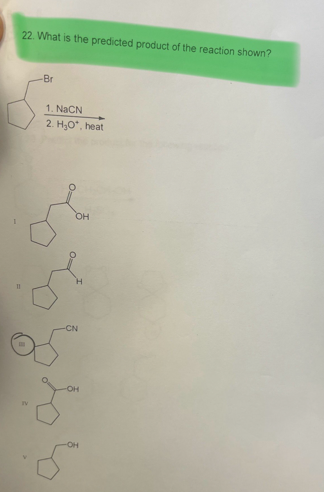 Solved What is the predicted product of the reaction shown? | Chegg.com