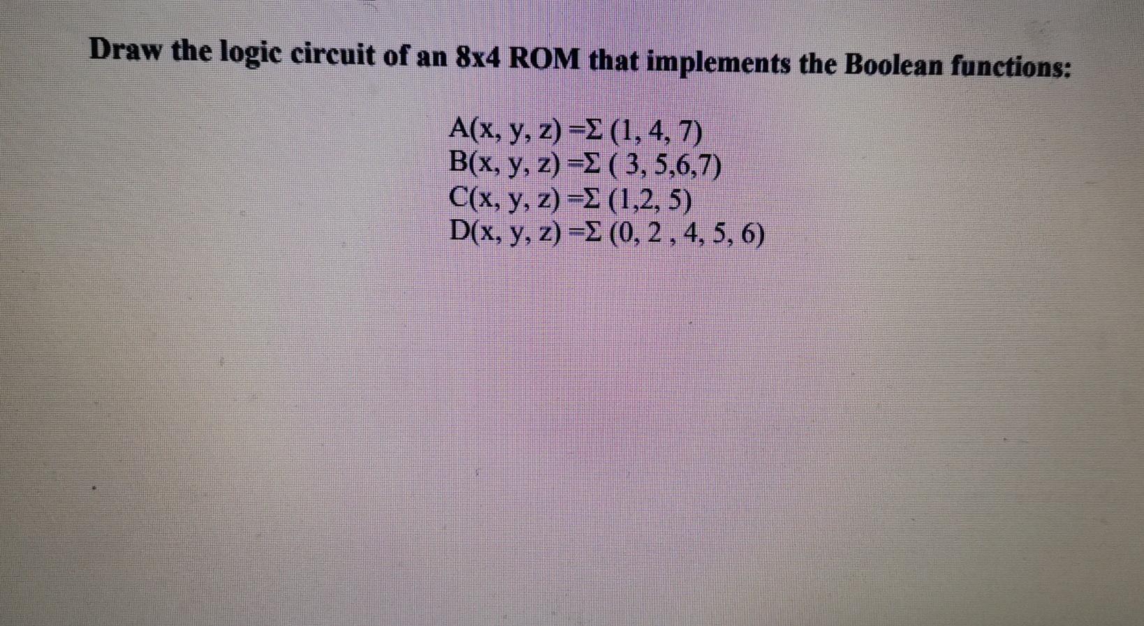 Solved Draw the logic circuit of an 8x4 ROM that implements | Chegg.com