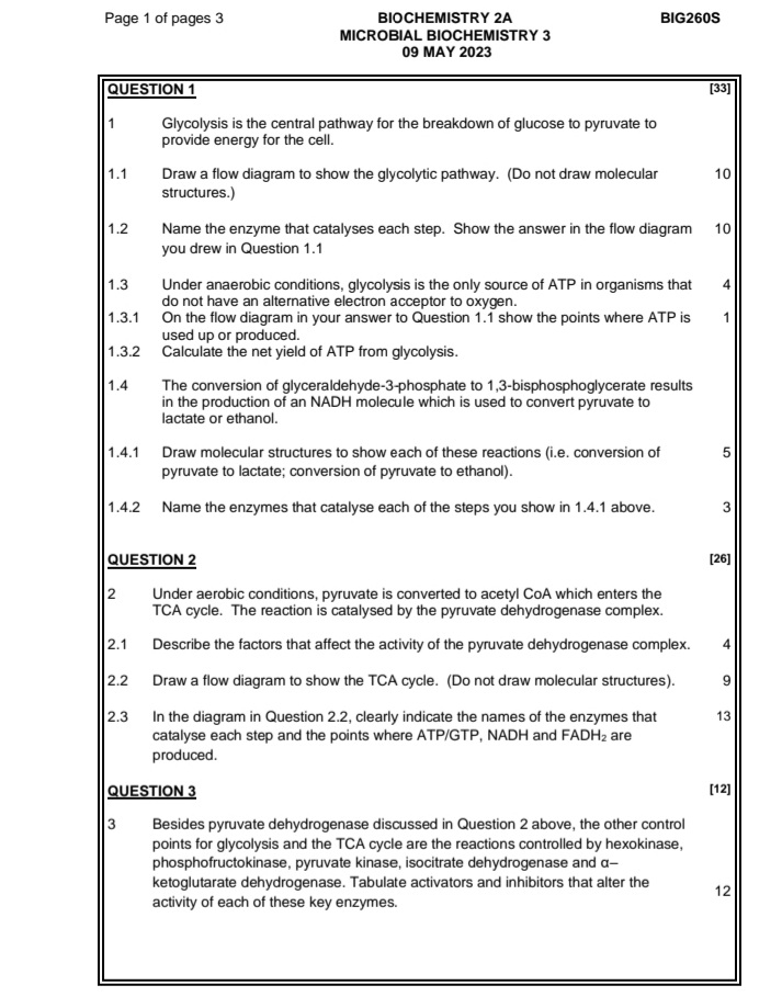 Solved BIOCHEMISTRY 2ABIG260SMICROBIAL BIOCHEMISTRY 309 ﻿MAY | Chegg.com