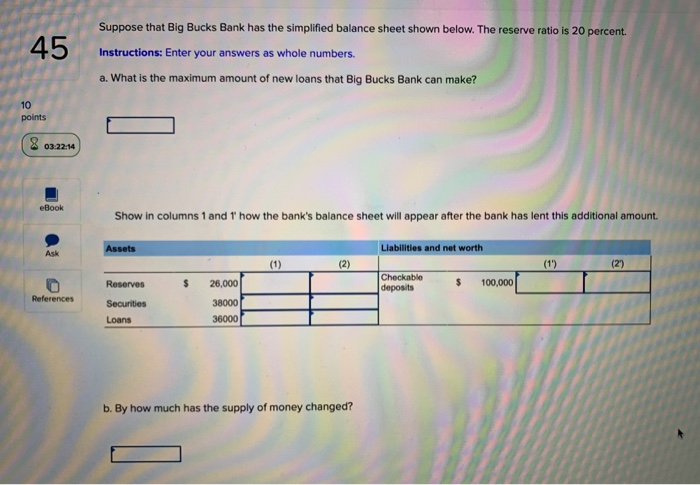 Solved Suppose that Big Bucks Bank has the simplified | Chegg.com