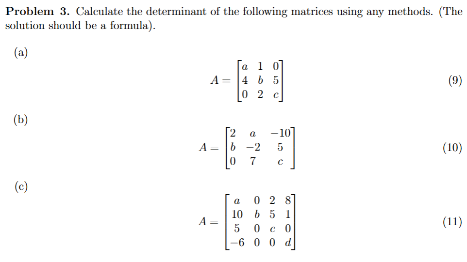 Solved Problem 3. ﻿Calculate the determinant of the | Chegg.com
