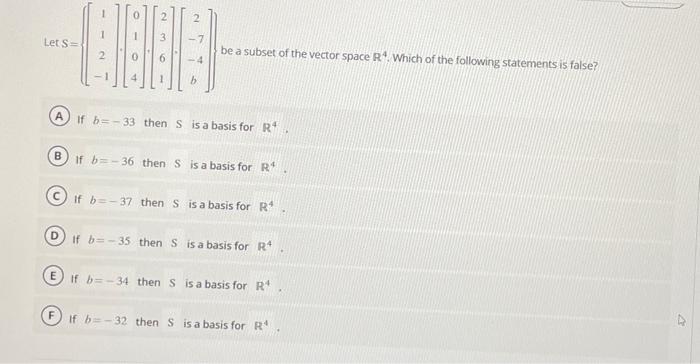 Solved Let S=⎩⎨⎧⎣⎡112−1⎦⎤⋅⎣⎡0104⎦⎤⋅⎣⎡2361⎦⎤⋅⎣⎡2−7−4b⎦⎤⎭⎬⎫ be | Chegg.com