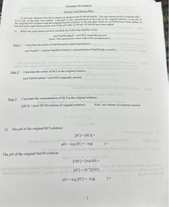 Step 2: Calculate the moles of HCl in the original | Chegg.com