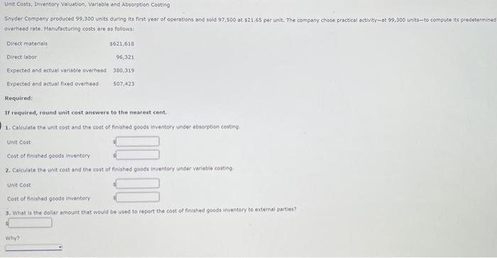 Solved Unit Costr, Inventory Valuation, Variable and | Chegg.com
