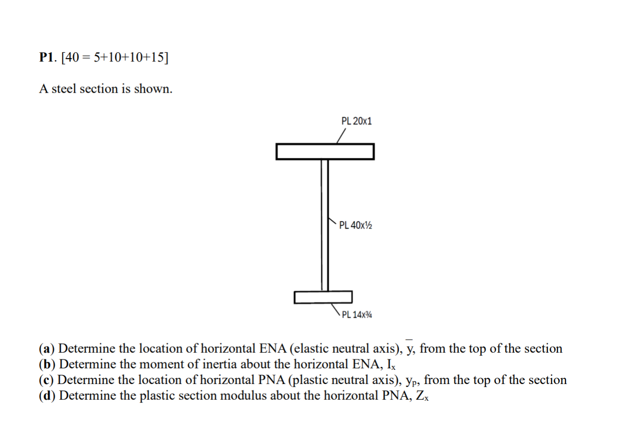 Solved P1. 40=5+10+10+15A steel section is shown.(a) | Chegg.com