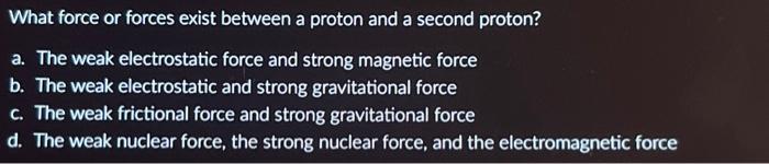 Solved What force or forces exist between a proton and a | Chegg.com