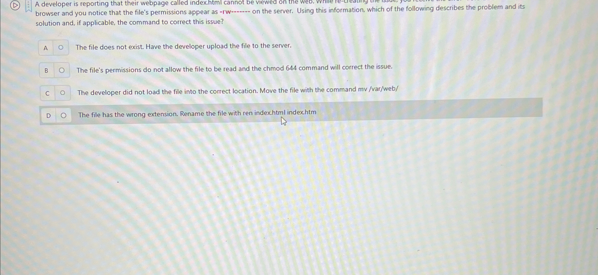 Solved A developer is reporting that their webpage called | Chegg.com