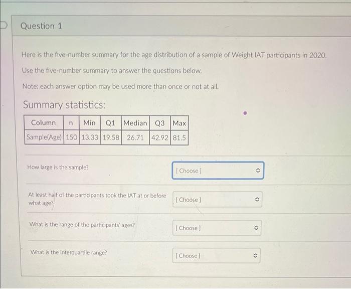 Solved Question 1 Here is the five-number summary for the | Chegg.com