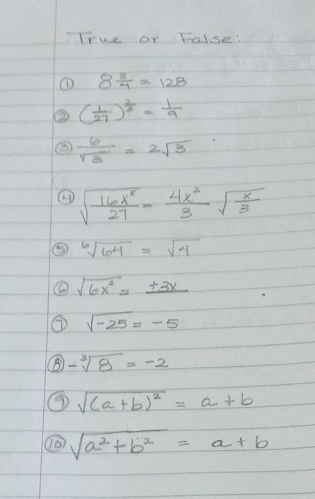 Solved Solve 1 through 10 answering if they are True or | Chegg.com
