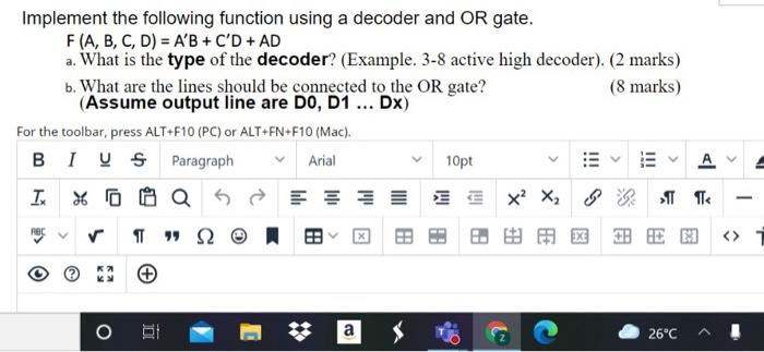 Solved Implement The Following Function Using A Decoder And 1307