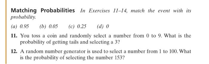 Solved Matching Probabilities In Exercises 11-14, match the | Chegg.com