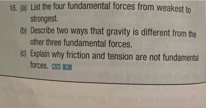 Solved 16. (a) List the four fundamental forces from weakest | Chegg.com