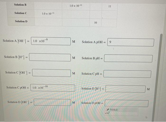 Solved Complete this table to show the pH and pOH of each | Chegg.com