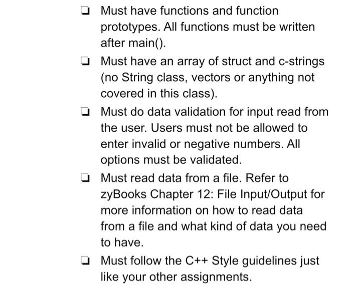 Solved in c++please make multiple files using structsdo not | Chegg.com