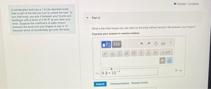 Solved Review Constants Part A A combination lock has a | Chegg.com