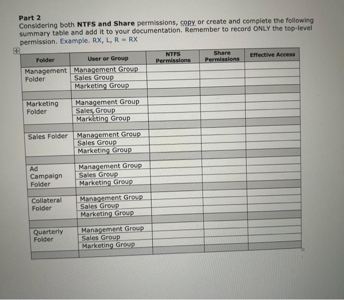 Solved Part 1 To confirm we have setup our NTFS permissions | Chegg.com
