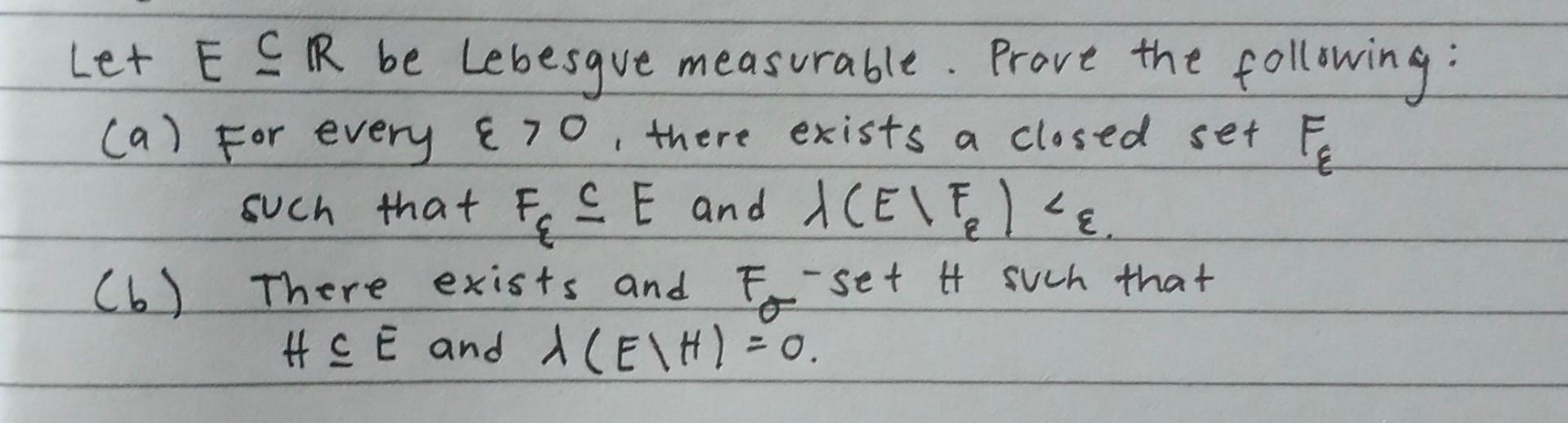 Solved Let E⊆R be Lebesgue measurable. Prove the following: | Chegg.com