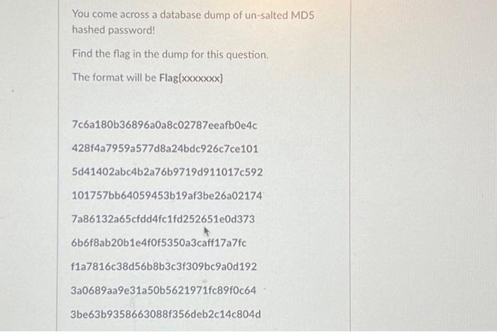 Solved You come across a database dump of un-salted MD5 | Chegg.com