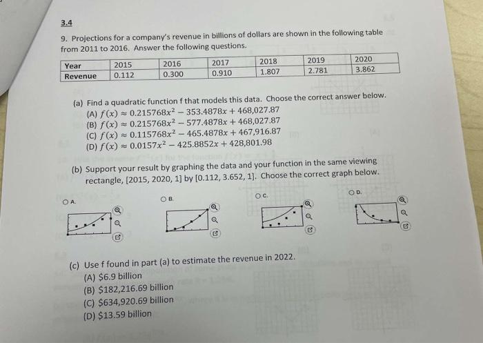 9. Projections for a company's revenue in billions of | Chegg.com